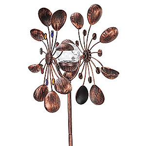 Solar Wind Spinner New 75in Jewel Cup LED Lighting Solar Powered Glass Ball with Kinetic Wind Spinner Dual Direction, Solar Windmill Spinner for Patio Lawn & Garden, Yard Spinner