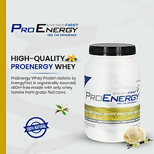 EnergyFirst Natural Grass Fed Whey Protein Isolate Powder-Vanilla (2lb) Supplement Shake Meal Replacement, Preworkout&Postworkout Recovery, Fitness&Health - Non-GMO, Sugar & Gluten Free - 37 Servings