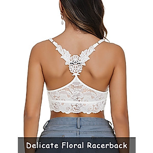 Avidlove Lace Bralettes for Women V Neck Floral Camisoles Cropped Sexy Cami Top with Pads White, XL