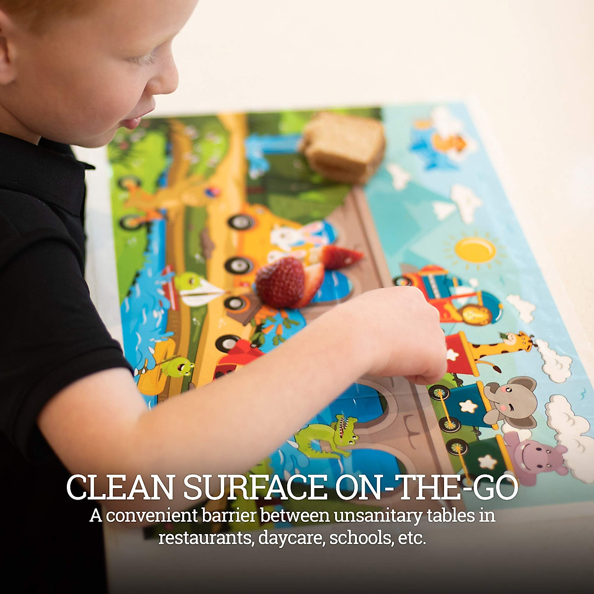 Klean Kids Animals On-The-Go Disposable Placemats for Toddlers and Baby (40 Pack) - Fun Disposable Table Mats for Kids That Keep Children Happy at Restaurants and Protect Dining Table