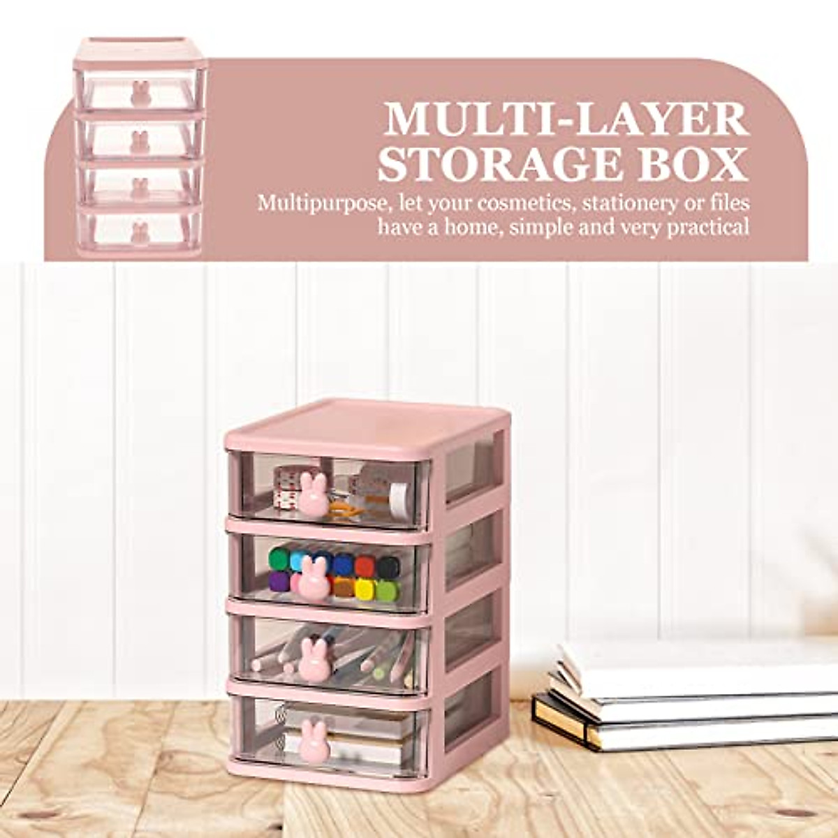 Tofficu 4 Drawer Plastic Storage, Clear Clear Plastic Drawers Storage, 5.3 * 6.7 * 8.3inch Drawer Plastic Drawer Desktop Storage for Craft Organizers And Storage