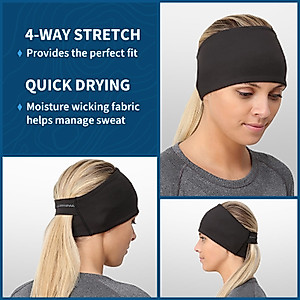 TrailHeads Womens Ponytail Headband - Reflective, Moisture Wicking Hair Headband for Running, Winter - Adrenaline Series - Black