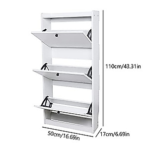 DNYSYSJ Tipping Shoe Cabinet for Entryway, White Foldable Shoe Storage Organizer Shoe Rack Drawer with Spacious Top Surface for for Heels, Boots, Slippers (3 Layer)