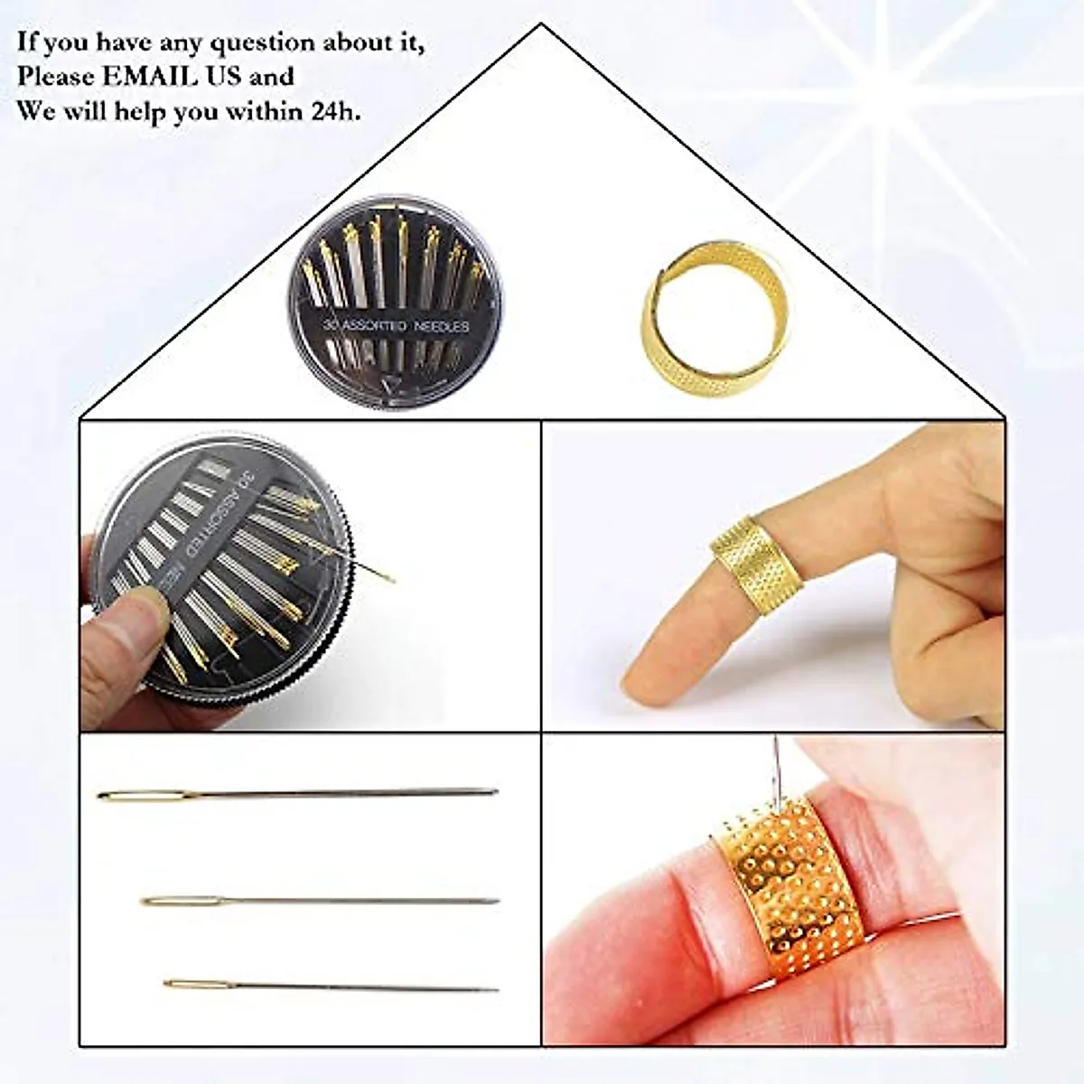 BIHRTC Embroidery Thread Scissors Sewing Thimble Needles Kit Sharp Sewing Scissors Small Craft Scissor for Crafting Art Work Threading Needlework with Tape Measure