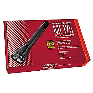 Maglite ML125 LED Rechargeable Flashlight System with 120V Converter, Black