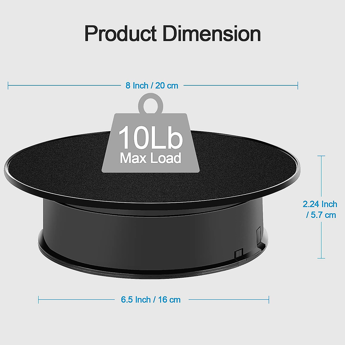Inovat 8" Ultra-Quiet Motorized Rotating Display Stand for Video Photography Products Display, 360 Degree Black Velvet Rotating Turntable for Jewelry 3D Models (Battery Operated, 10LB LOAD)