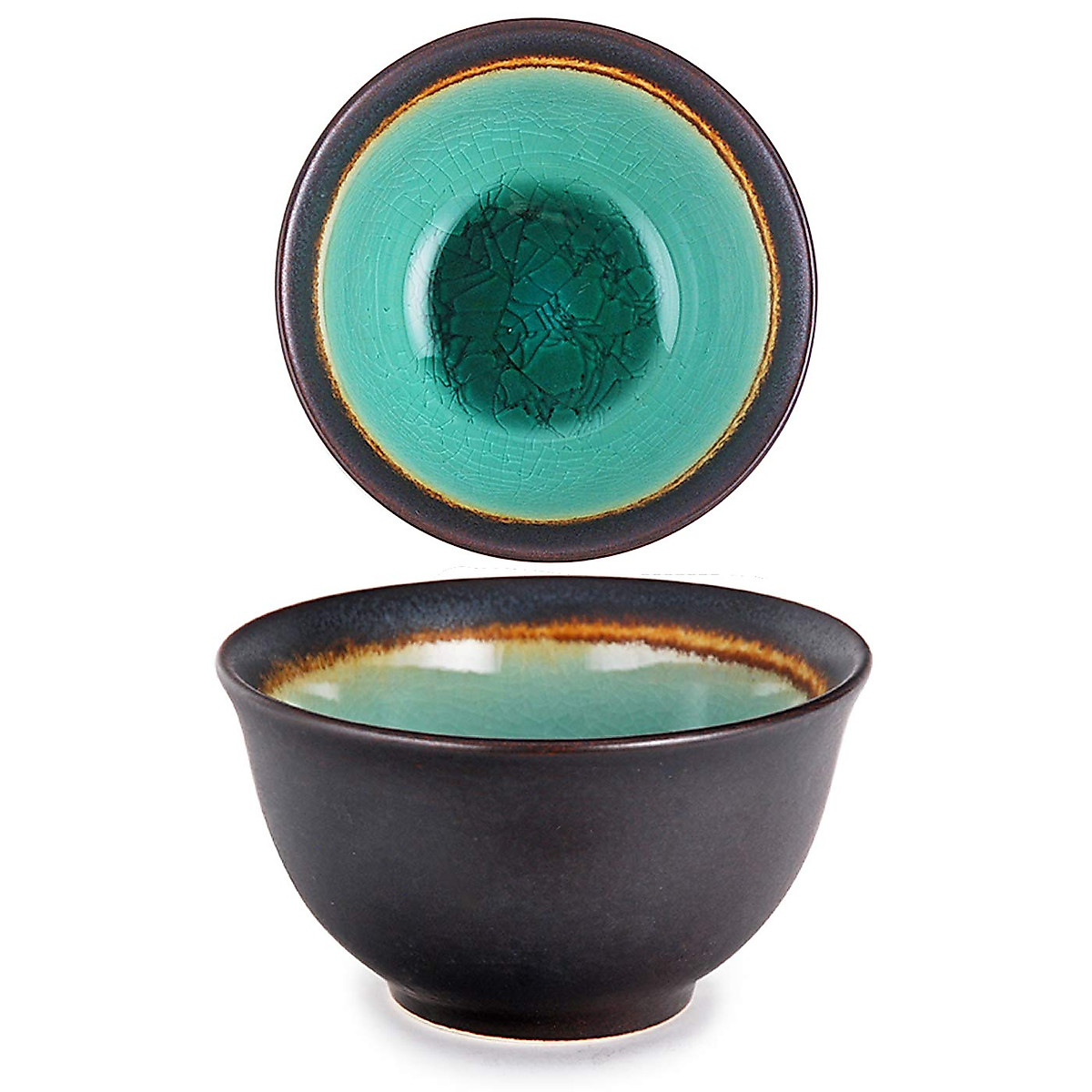 Happy Sales HSRSB-CDTURQ4, Japanese Style Ceramic Rice Bowls, Soup, Cereal, Dessert Bowls 4 pc, Caldera Turquoise