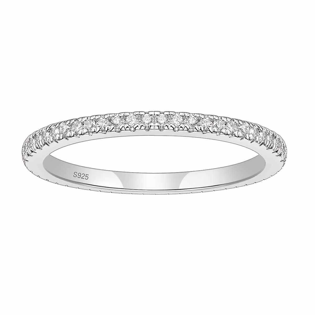 EAMTI 2mm 925 Sterling Silver Wedding Band Round Cubic Zirconia Full Eternity Stackable Engagement Ring for Women Size 8