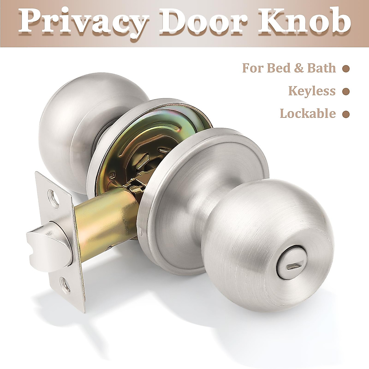 Probrico 10 Pack Bed/Bath Room Round Door Knob,Privacy Function for Bathroom/Bedroom,Interior Door Knobs with Lock Satin Nickel Finish, Keyless(Thumb Turn Lock on The Inside) Door Handles Locks