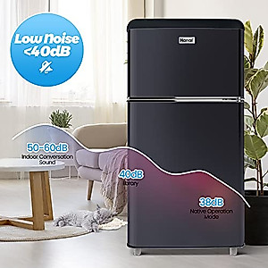 WANAI 3.2 Cu.Ft Compact Refrigerator with 2 Doors, Mini Fridge with Freezer, 40 dB Quiet, 7-Settings Mechanical Thermostat, LED Lights, Small Refrigerator for Bedroom Office, Dorm or Garage, (Black)