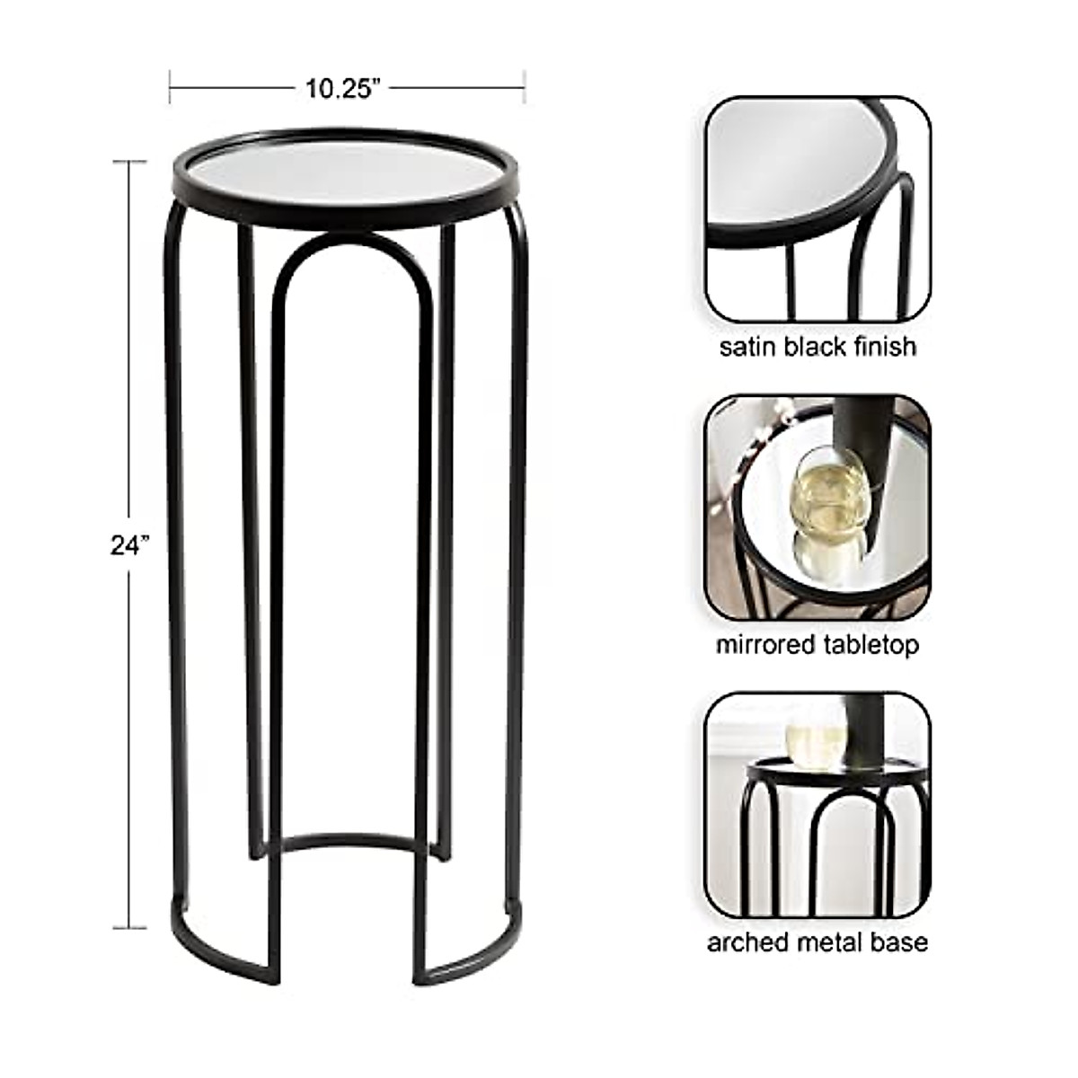 Kate and Laurel Pomeroy Modern Contemporary Glam Metal Drink Table for Display and Home Décor, 11x11x24, Black