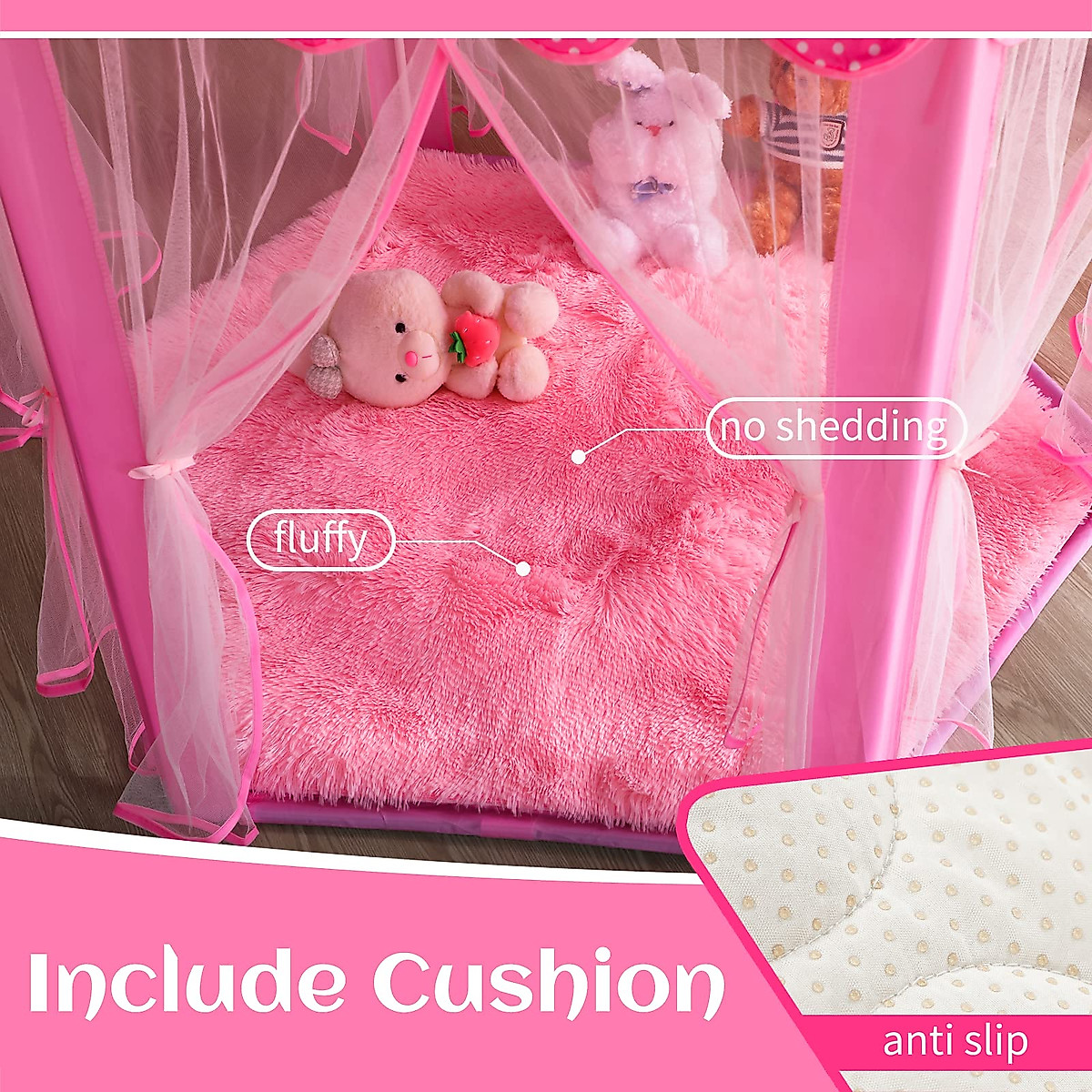 Senodeer Princess Tent for Girls Indoor: with Rug, Star Lights - Pink Play Tent for Kids, Girls Toys for Indoor and Outdoor Games, Princess Castle Playhouse