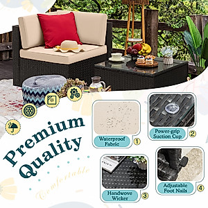 Devoko 2 Piece Patio Furniture Set, All Weather PE Rattan Outdoor Sofa Set Single Sofa with Table for Garden Lawn Poolside (2 Piece, Beige)