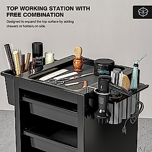 Paddie Salon Rolling Cart for Hair Stylist, 4 Organized Drawers, 2 Storage Baskets, Hairdryer & Tools Holder, Flexible Combination