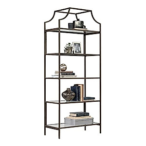 Sauder International Lux 5-Shelf Metal & Glass Display Bookcase, Bronze Finish