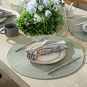 AHHFSMEI Round Braided Placemats 15 Inch Round Table Mats for Dining Tables Woven Heat Resistant Place mats Set of 6 (Fog Green)
