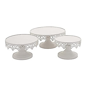 Deco 79 Vintage Metal Round Cake Stand, Set of 3 13", 10", 9"W, White