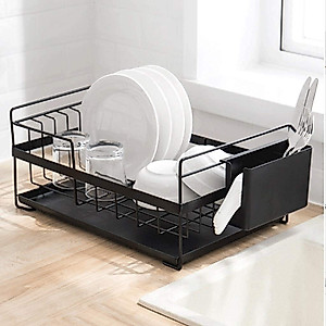 Plate Rack Draining Dish Rack Chrome-plated Steel Dish Rack With Drainboard With Removable Drainboard Removable Plastic Cutlery Tray for Kitchen Countertop (Color : White) Pan Plate Holder