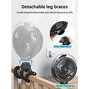 Misting Stroller Fan, 6000mAh Battery Operated Portable Fan with Light & 360° Pivoting, Personal Fan with Flexible Tripod for Baby, Office, Travel,Treadmill,Outdoors