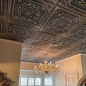 TD04 Smocked Gold Faux Tin Glue up, Drop in Ceiling Tile, Pack of 10 2'X2' Tiles. Covers 40 sq.ft. Easy to Install PVC Panels, Great for DIY Projects - Antique Vintage Look Ceiling, 3D Wall Paneling