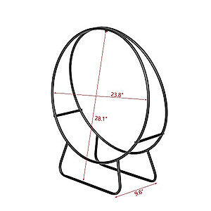 Knocbel 24 Inch Round Firewood Rack Indoor/Outdoor Log Rack Holder, Fireplace Wood Stacker for Patio Deck Firepit (Black)