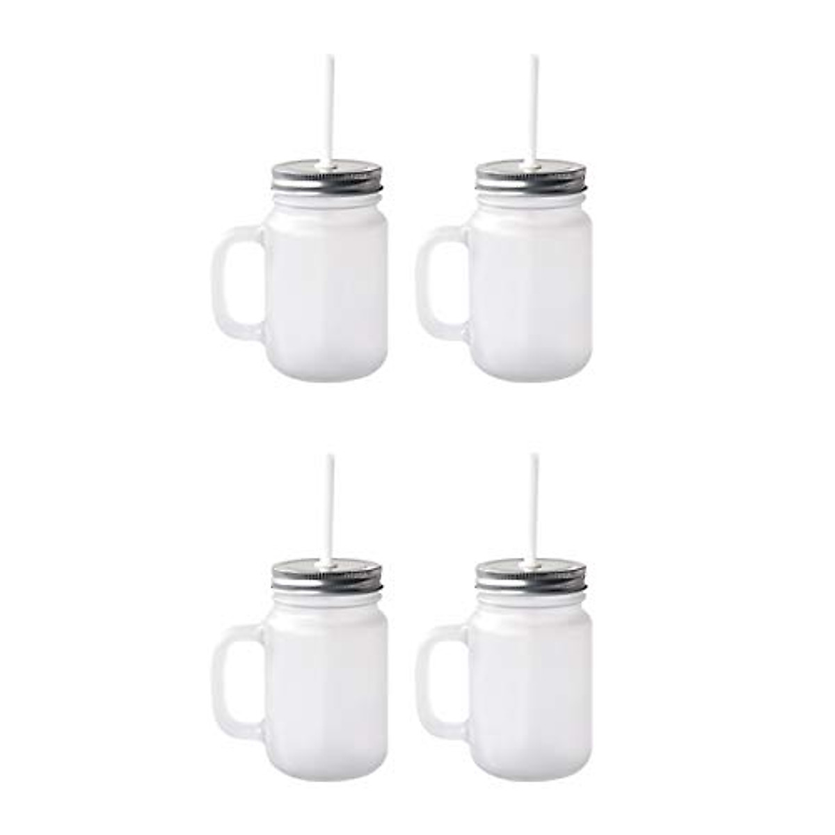 Mason Blank Sublimation Frosted Glass Jar Mugs 430ml with Glass Handles and Straw Drinking Heat Press Dye Transfer 4 pieces