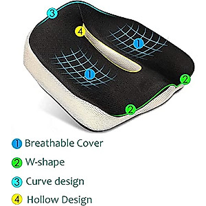 YIRENZUI Cushion Office Chair Cushion, Memory Foam Car Seat Cushion Back Pain, Ergonomic Desk Chair Cushion, Sciatica Pain Relief,Best Choice ( Color : Black , Size : 45*38cm )