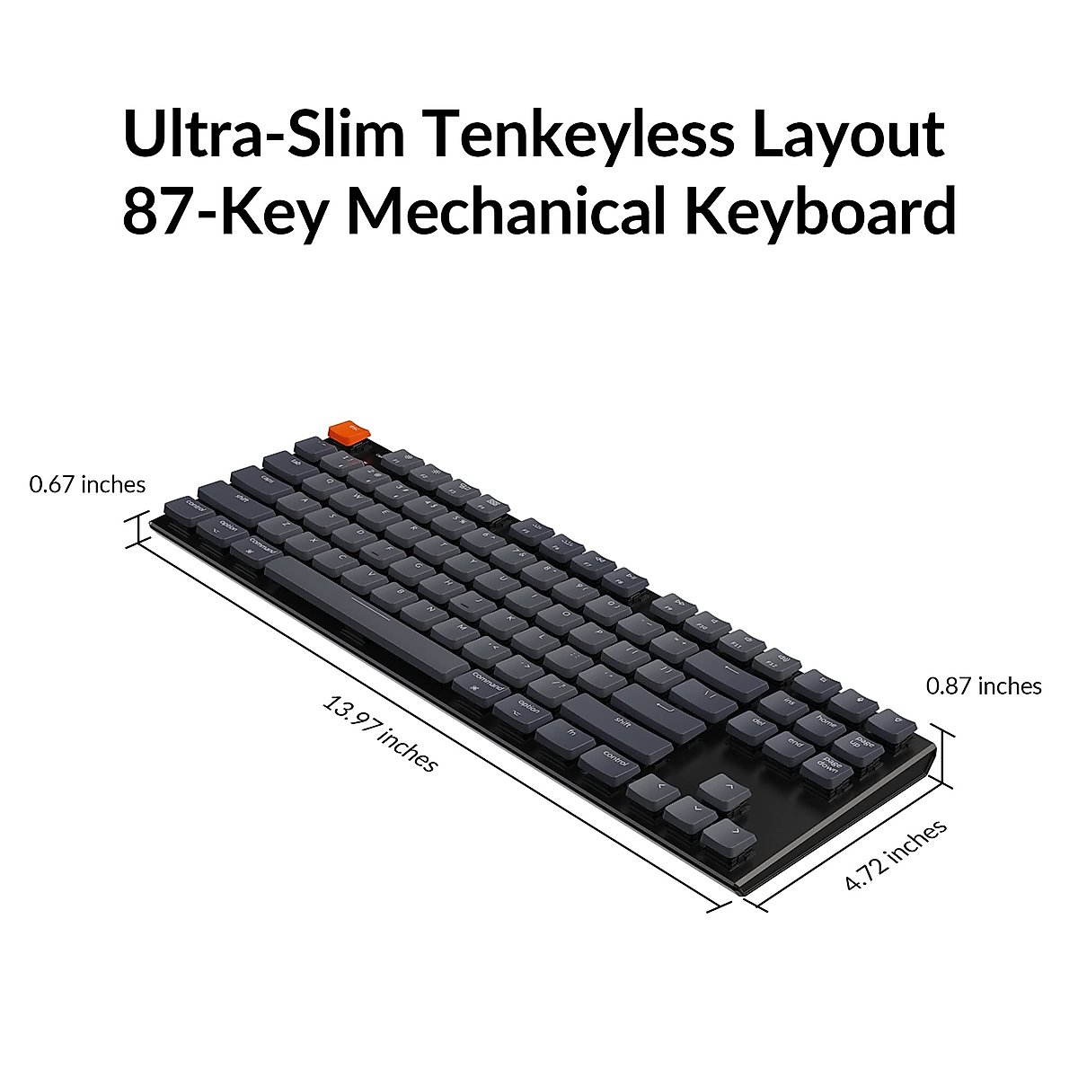 Keychron K1, Tenkeyless Layout 87 Keys Ultra-Slim Bluetooth Wireless/USB Wired Mechanical Keyboard with Low-Profile Gateron Red Switch White LED Backlight Compatible with Mac Windows-Version 5