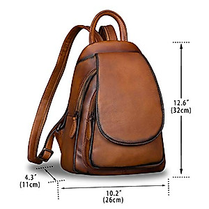 Genuine Leather Backpack for Women Vintage Handmade Casual Knapsack Small Rucksack Satchel (Brown)