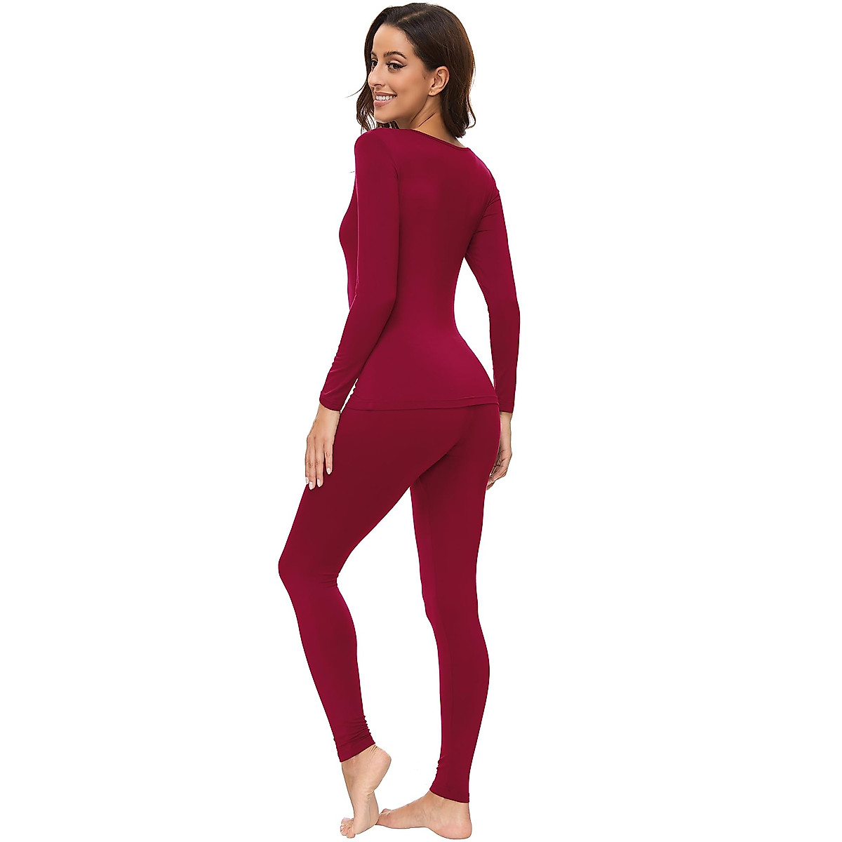 WiWi Soft Viscose from Bamboo Underwear for Women Thermal Long Johns Sets Super Warm Base Layer Top Pants Pajamas Set S-3X, Wine Red, Medium