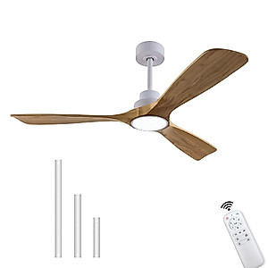 QUTWOB 52" Wood Ceiling Fan with Lights Remote Control,Quiet DC Motor 3 Blade Ceiling Fans for Patio Living Room, Bedroom, Office,Indoor Outdoor(Raw wood+White)