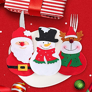 Amosfun 6pcs Christmas Silverware Holder Pockets Santa Snowman Reindeer Knives Forks Bags Cutlery Holders Pockets Christmas Table Decorations