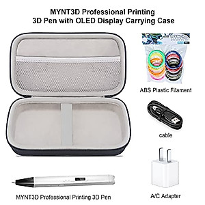 Elonbo 3D Pen Carrying Case for MYNT3D Professional Printing 3D Pen with OLED Display, Extra Mesh Pocket Fits ABS Plastic Filament, A/C Adapter, Black+Grey (Case Only! MYNT3D Not Included)