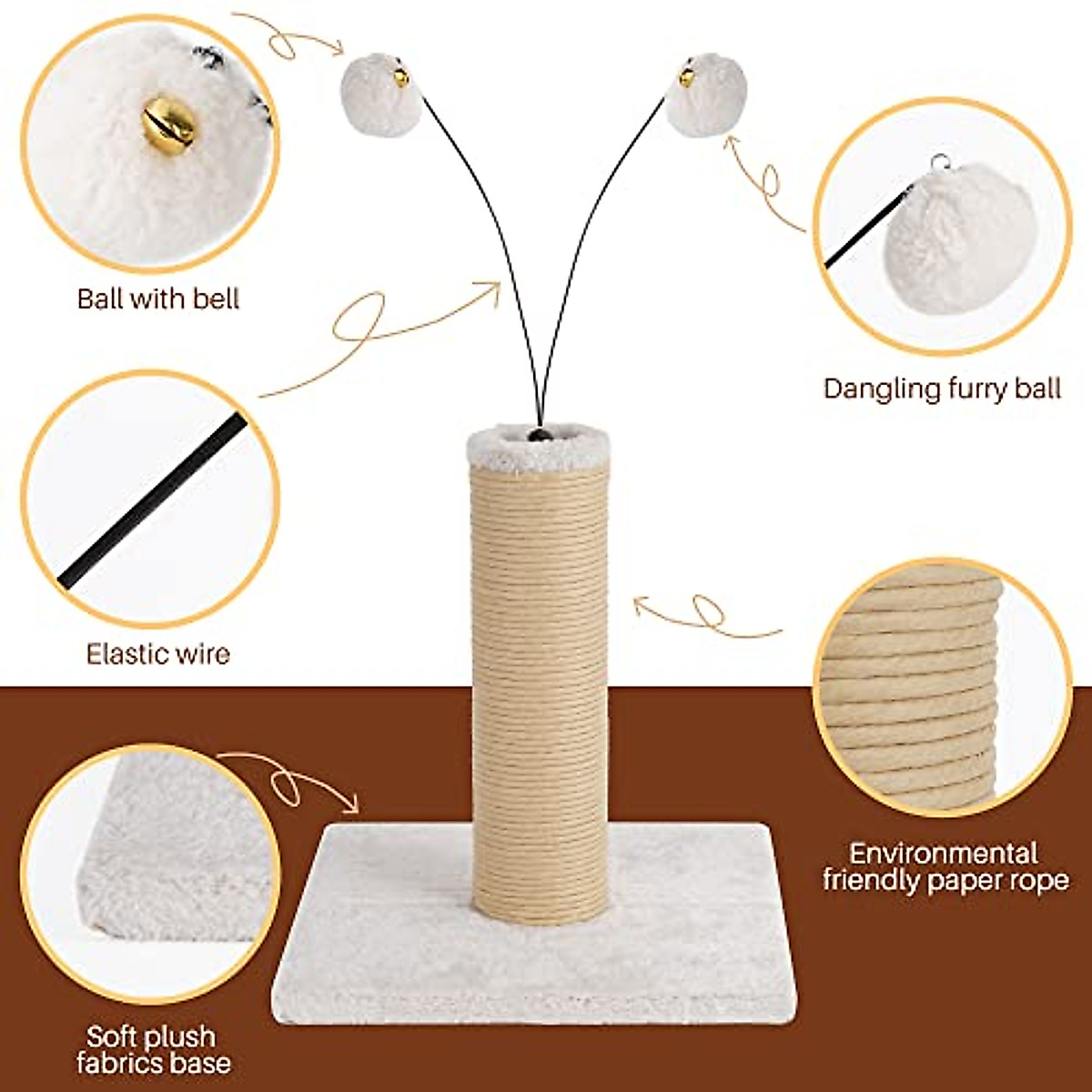 Cat Scratching Post for Indoor Kittens, Scratch Pads with 2 Bouncy Balls, Kitten Scratcher Toy, Protect Furniture