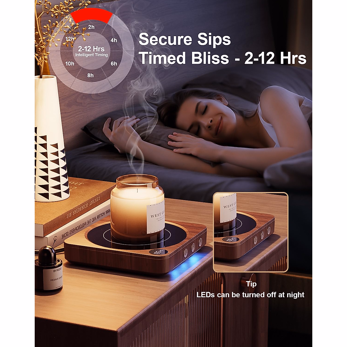 House Gem Mug Warmer - 36W Coffee Mug Warmer for Desk with Temperature Display, 2-12Hrs Auto Shut Off, Smart Candle Warmer - Ideal Coffee Gifts Accessories Keep Beverages Coffee Warmer (Wood)