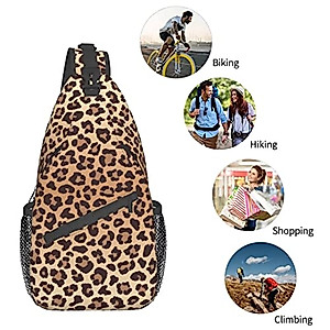 Leopard Print Sling Bag for Women Men Crossbody Shoulder Backpack Brown Leopard Seamless Pattern Imitation of Wildlife Animal Skin Chest Bags Cute Cheetah Print Gym Bag Travel Hiking Casual Daypack