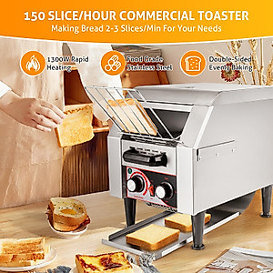 WICHEMI Commercial Conveyor Toaster, 150 Slices/Hour Heavy Duty Stainless Steel Commercial Toaster Oven Electric Restaurant Toaster 1300W Electric Conveyor Belt Toaster for Toast Bun Bagel Bread