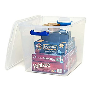 HOMZ Heavy Duty Modular Clear Plastic Stackable Storage Tote Containers with Latching and Locking Lids, 31 Quart Capacity, 4 Pack