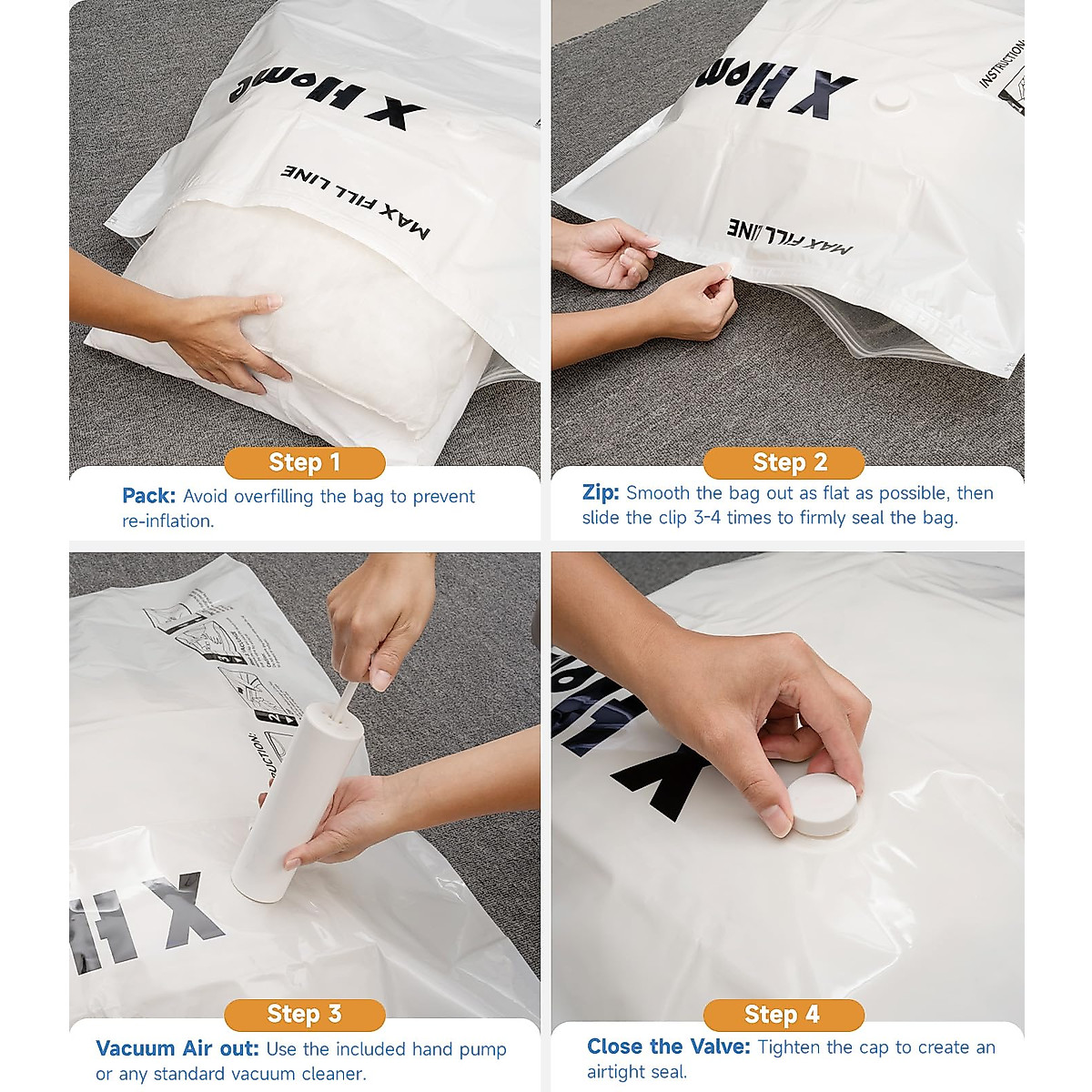 8 Pack Jumbo Vacuum Storage Bags, 80% Space Saver Vacuum Seal Bags for Clothing Bedding, Blankets, Comforters, Duvets, Quilts, and Pillows, Vacuum Compression Bags with Travel Hand Pump