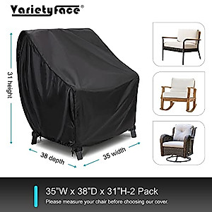 VARIETYFACE Waterproof Patio Furniture Covers,Outdoor Chair Covers 2 Pack Sunproof,Durable Lawn Chair Covers,Fits up to 35W x 38D x 31H inches Black