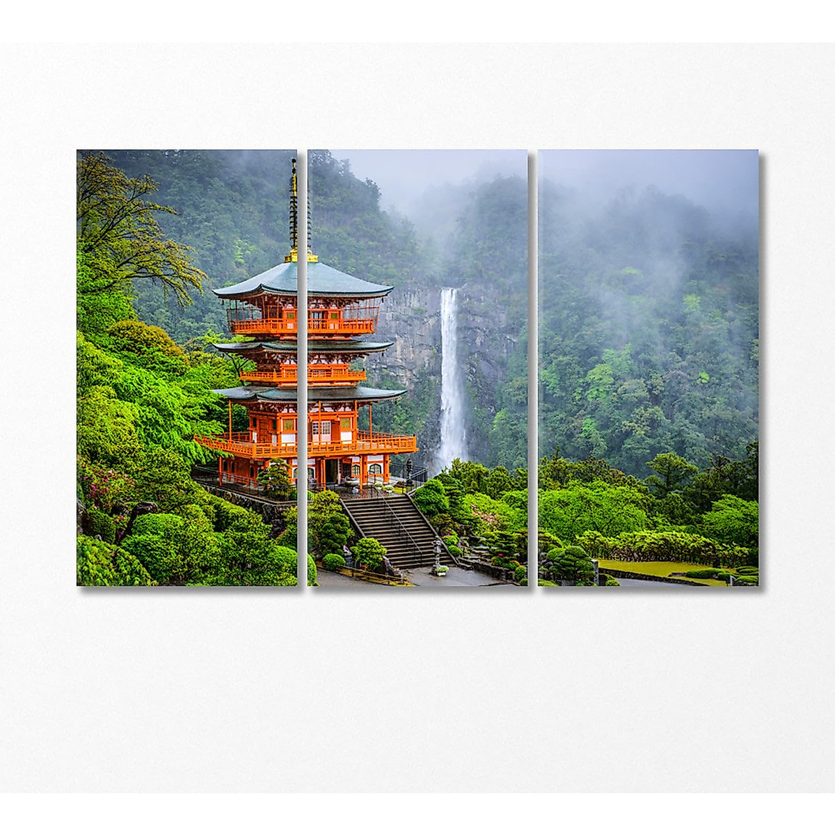 Seigantoji Pagoda and Nachi No Taki Waterfall Japan Canvas Print 1 Panel / 36x24 inches