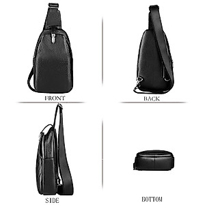DK86 Leather Sling Backpack Chest Crossbody Shoulder Bag Travel Daypack for Men and Women - Black 1