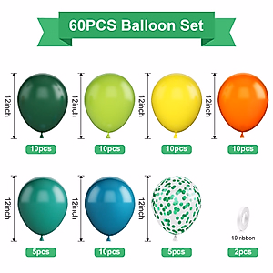 Green Orange Yellow Balloons, 60 PCS 12 Inch Sage Green Yellow Blue Latex Balloons for Boys Girls Jungle Themed Birthday Wedding Graduation Baby Shower Safari Dinosaur Party Decor