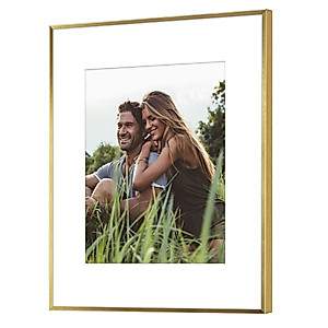 Americanflat Aluminum 16x20 Picture Frame with Shatter-Resistant Glass - Use as 11x14 Frame with Mat or 16x20 Frame Without Mat - Brooklyn Collection - Photo Frame for Wall Display - Gold