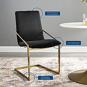 Modway Pitch Performance Velvet Dining Armchair, Gold Black 21.5 x 19.5 x 35.5