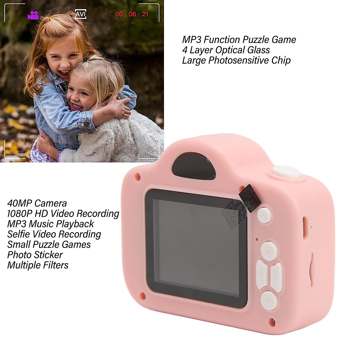 Kids Digital Camera, Photography Camera Automatic Focusing Single Lens for Early Education (Pink)