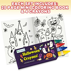 ArtCreativity Bulk 24 Pack Halloween Mini Coloring Book Kit, Each Set Includes 1 Small Coloring Booklet & 4 Crayons, Great Halloween Party Favors, Halloween Gifts for Kids & Non-Candy Halloween Treats