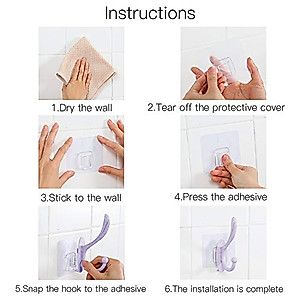 Coat Hook 8 Pack Split Design Heavy Duty Transparent Reusable Seamless Wall Mounted Double Removable Hooks for Coat,Scarf,Bag,Towel,Key,Cap,Cup,Hat(Purple)