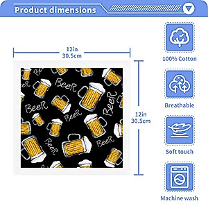 Beer Mug Pattern Towels Cotton Washcloths Set, Soft Highly Absorbent Face Cloths, Fingertip Towels for Bath Fitness, Sports, Yoga,12'' x 12'' (4 Pack)