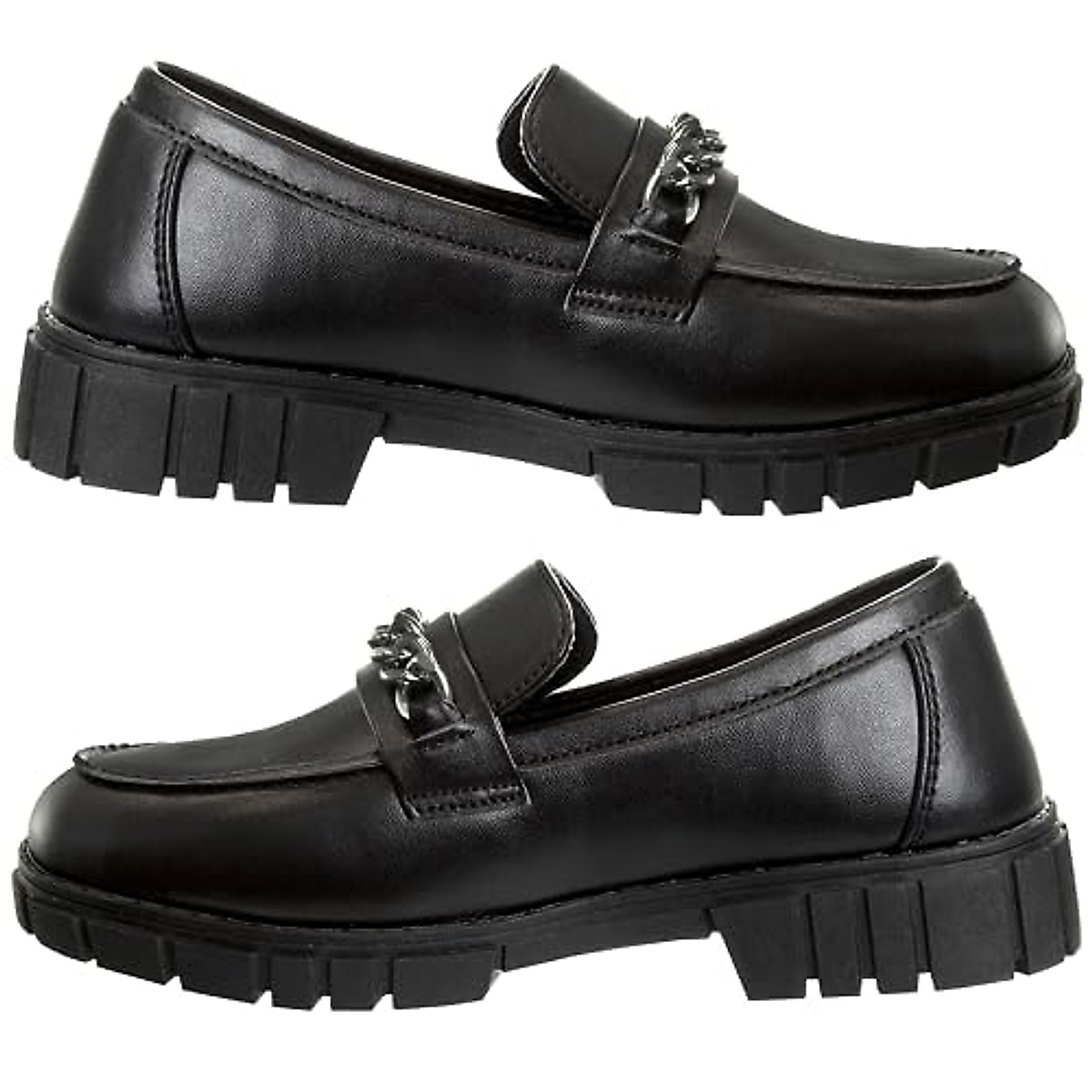 French Toast Girls Round Toe Ankle Strap Maryjane School Shoes - Mary Jane Chunky Platform Oxford Dress Shoe Pumps - Black Chain (Size 2 Big Kid)